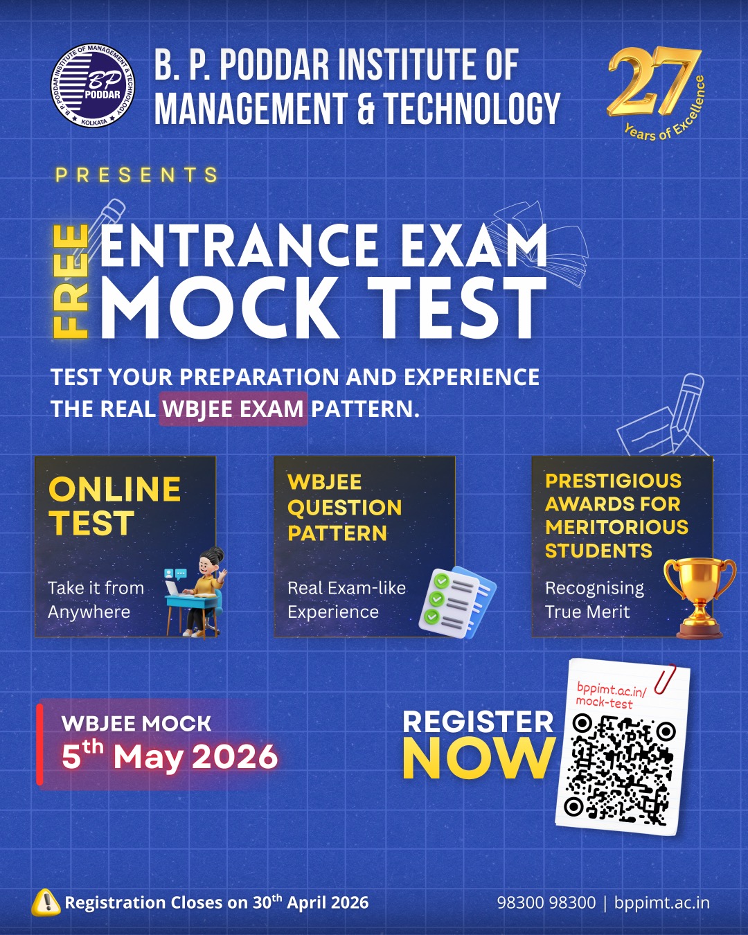 Free WBJEE Mock Test - B. P. Poddar Institute of Management & Technology